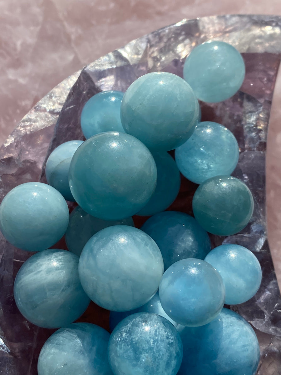 Aquamarine Mini Spheres - Various Sizes – Crystal Sanctuary Australia